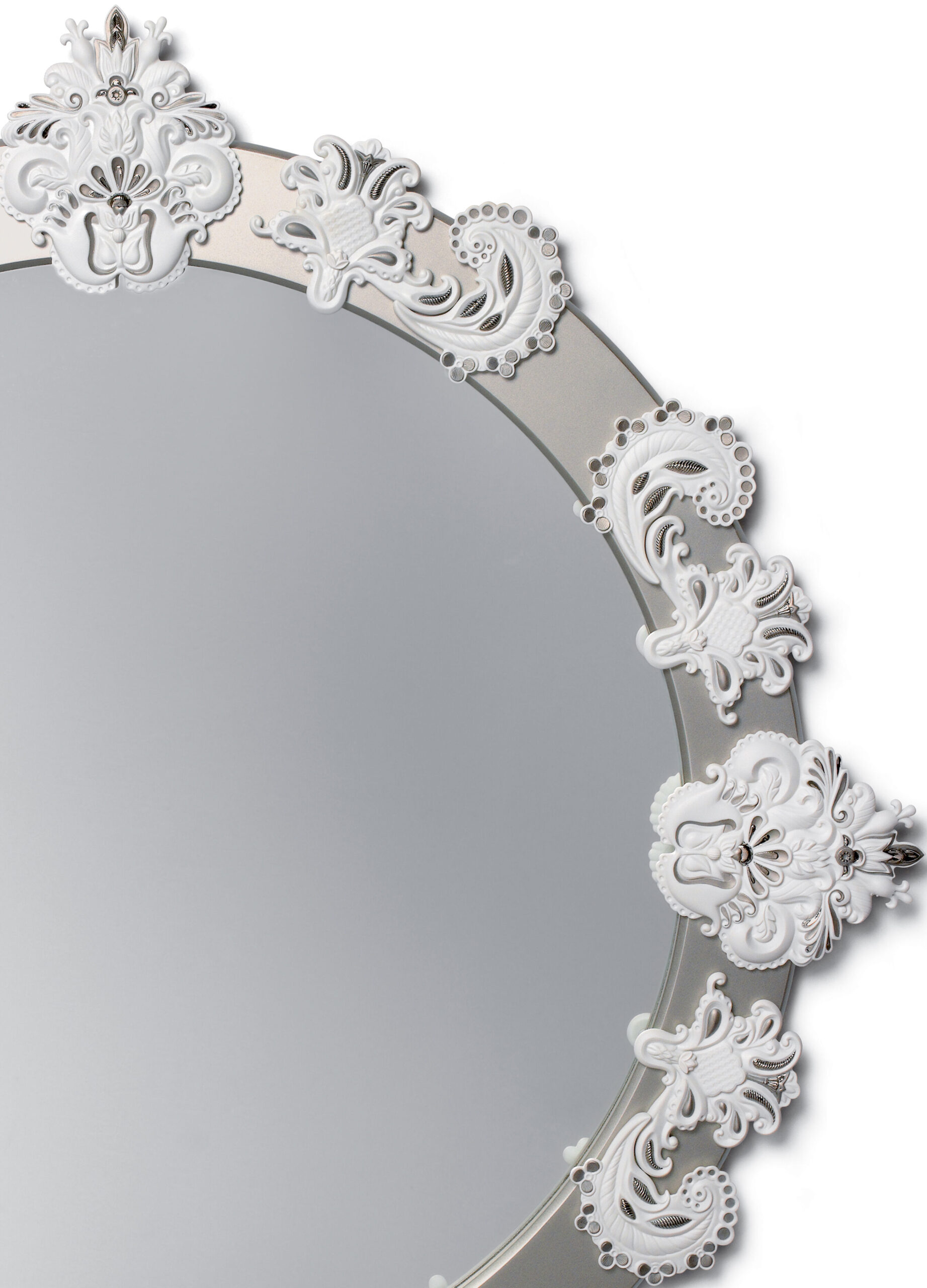 Lladro Round Large Wall Mirror. Silver Lustre and White. Limited ...
